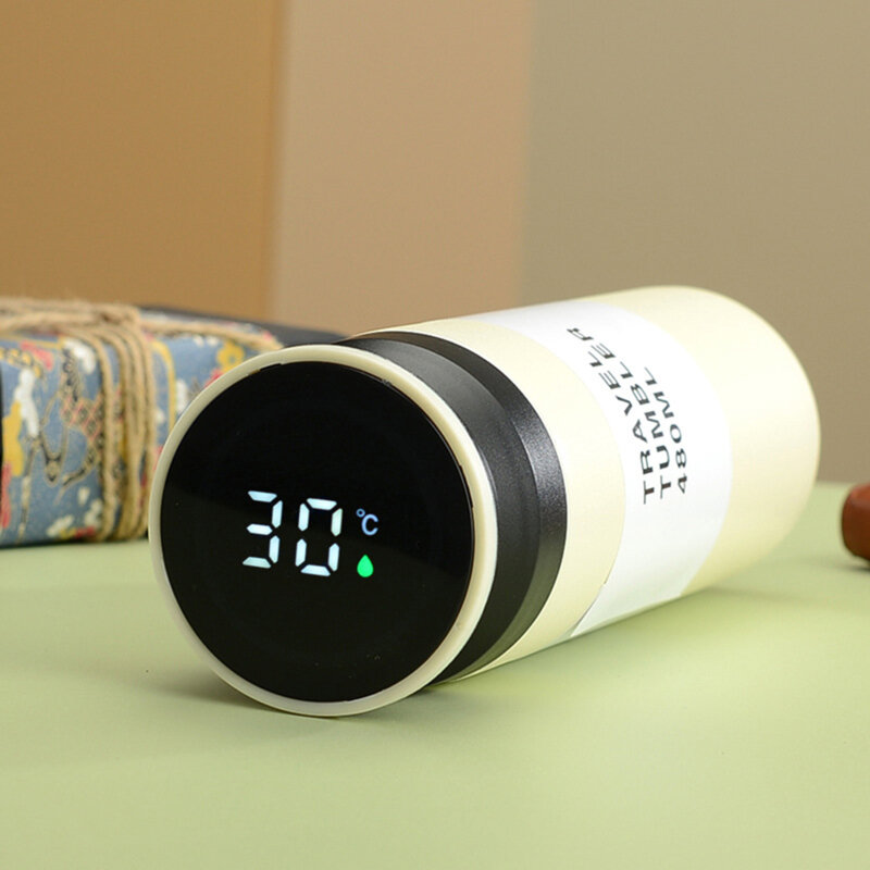 Termos cafea 480ml cu afisaj digital Techsuit, cyan, THM5 - CatMobile