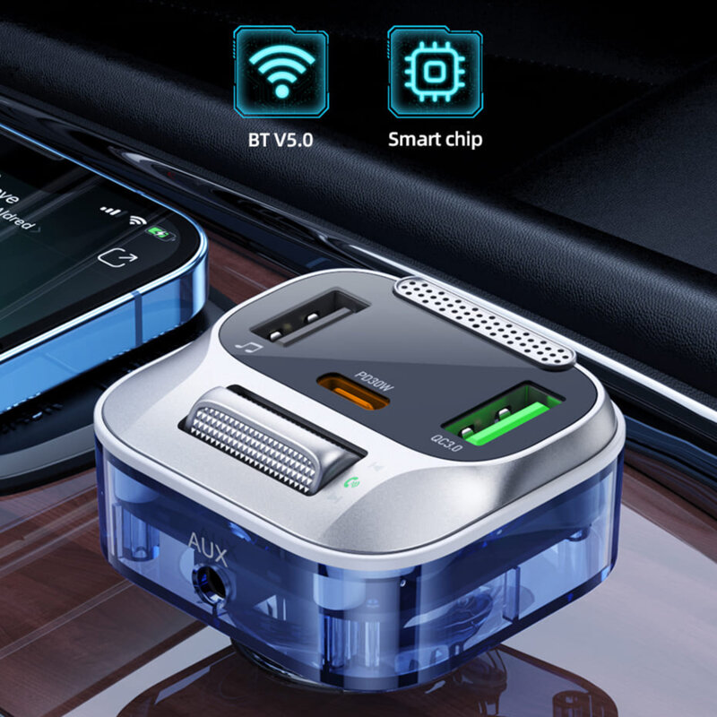Modulator Bluetooth FM PD30W + USB QC3.0 Hoco E75, albastru - CatMobile