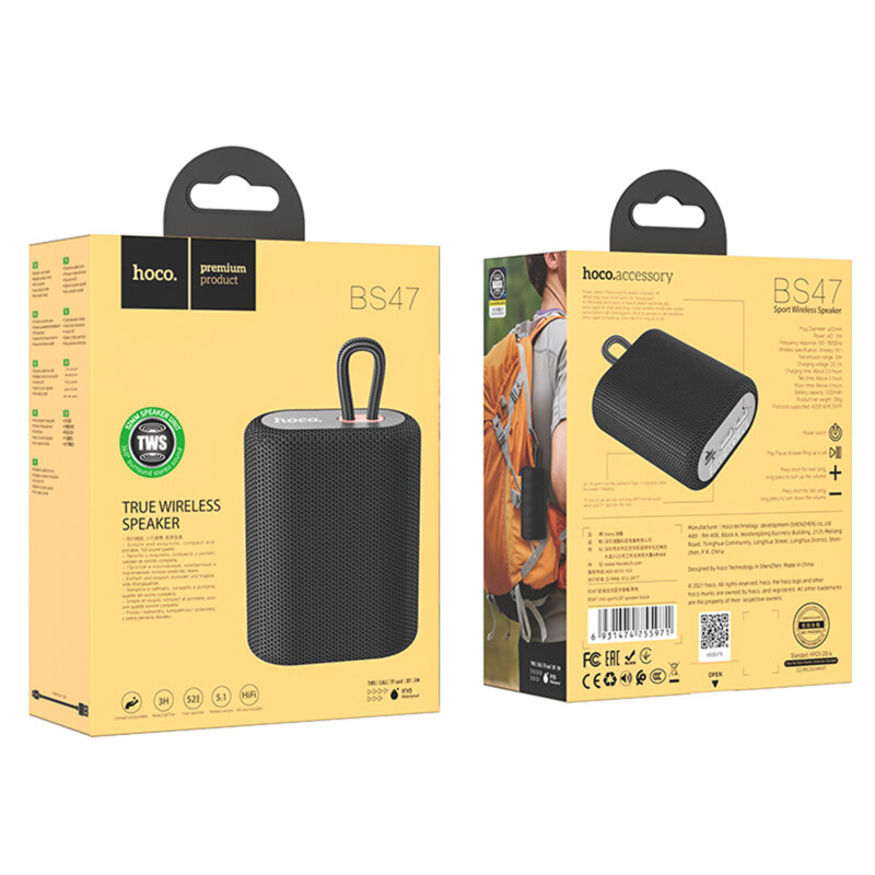 Boxa portabila Bluetooth mica Hoco BS47, TWS, 5W, negru - CatMobile