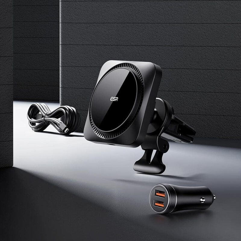 [Pachet premium] Suport incarcator auto MagSafe + priza 12V ESR, 36W ...